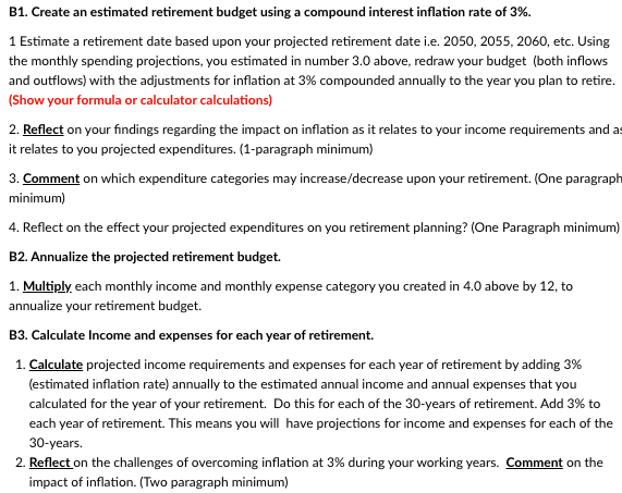 Solved B1. Create an estimated retirement budget using a | Chegg.com