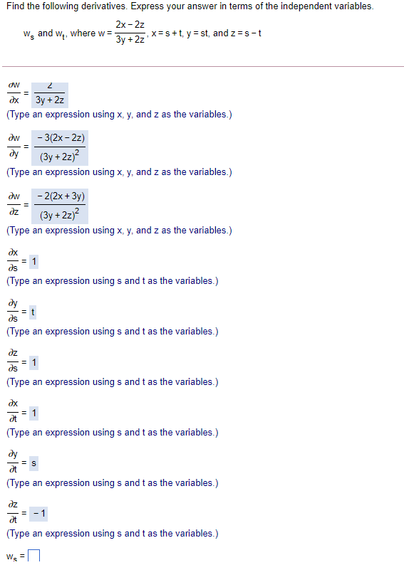 Solved Find the following derivatives. Express your answer | Chegg.com