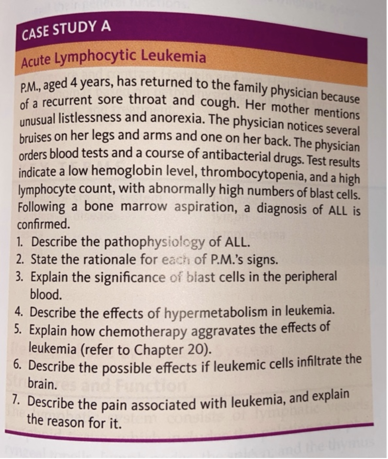 CASE STUDY A Acute Lymphocytic Leukemia P.M., aged 4 | Chegg.com