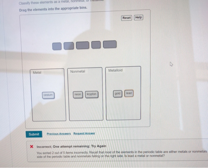 Solved Classify these elements as a metal, nonmetal, Ul | Chegg.com