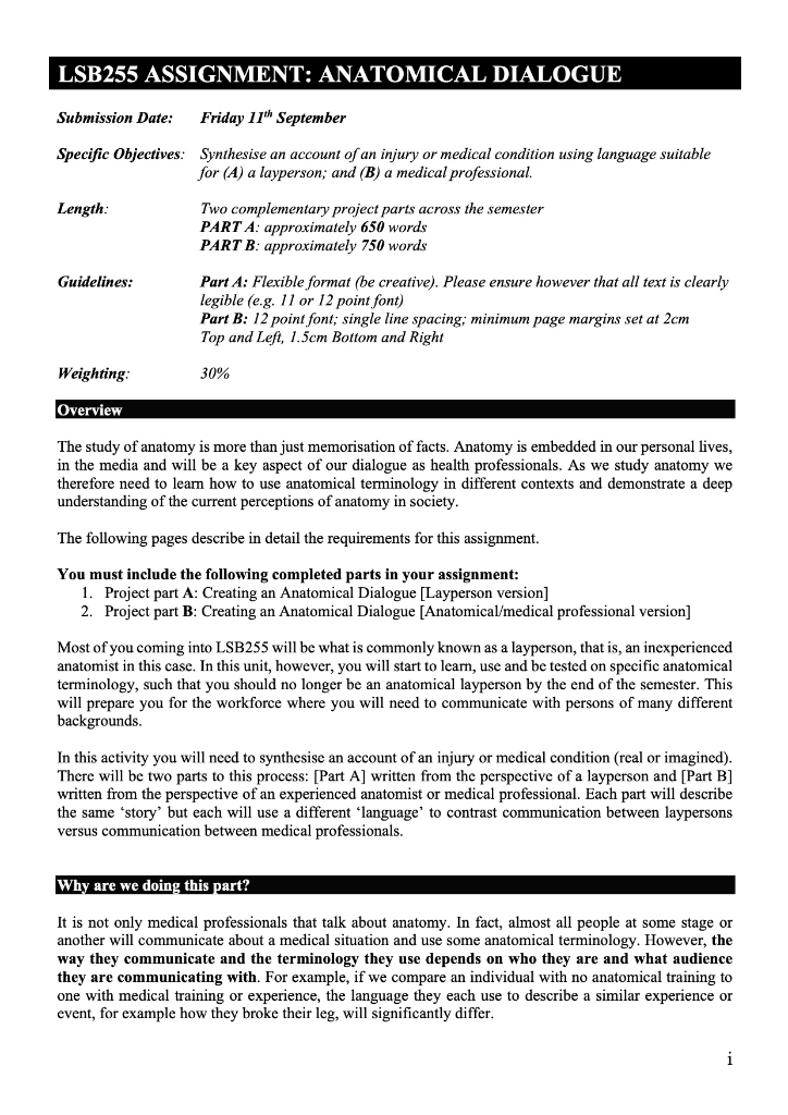 Solved LSB255 ASSIGNMENT: ANATOMICAL DIALOGUE Submission | Chegg.com
