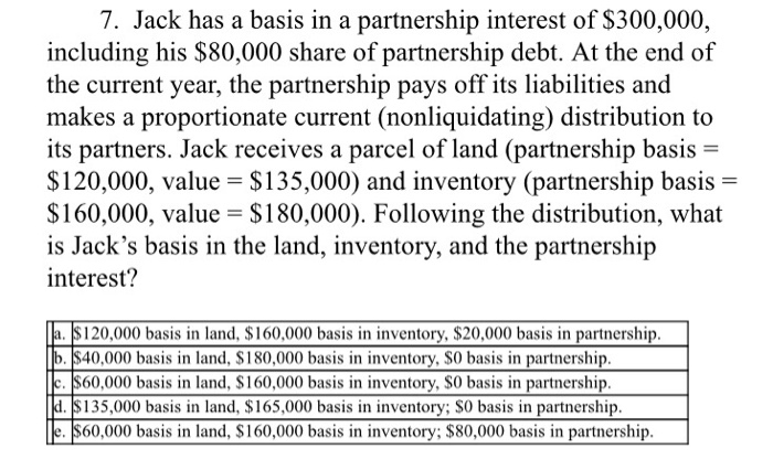 Solved 7. Jack has a basis in a partnership interest of | Chegg.com