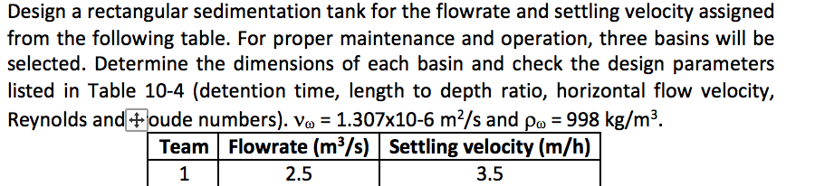 Solved Design a rectangular sedimentation tank for the | Chegg.com