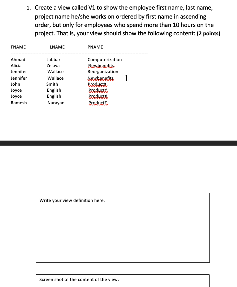 Solved 1. Create a view called V1 to show the employee first | Chegg.com
