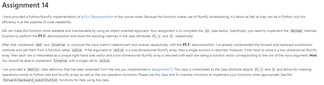 Assignment 14 I have provided a Python/NumPy | Chegg.com