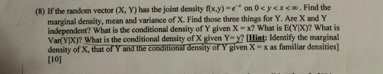 Solved If the random vector (X, Y) has the joint density | Chegg.com
