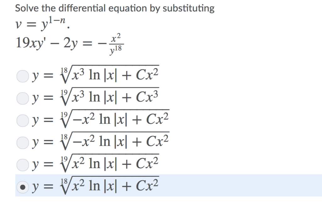 Solved Solve the differential equation by substituting v y- | Chegg.com