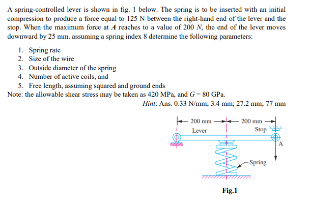 Solved A spring-controlled lever is shown in fig. 1 below. | Chegg.com