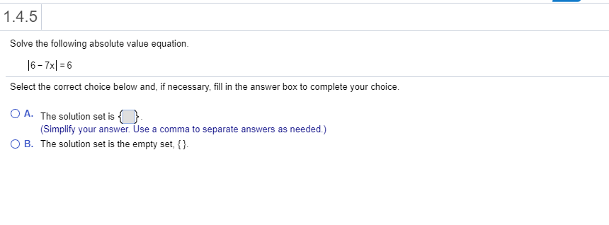 Solved 1.4.5 Solve the following absolute value equation | Chegg.com
