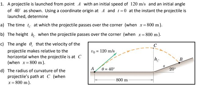 Solved 1 A Projectile Is Launched From Point A With An Chegg