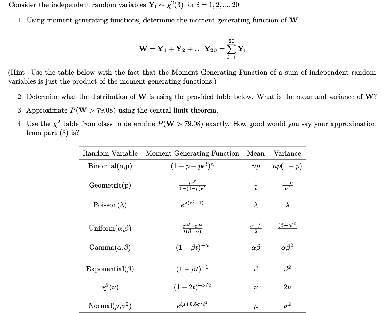 Solved Consider the independent random variables Yi∼χ2(3) | Chegg.com
