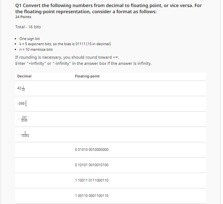 Solved Q1 Convert the following numbers from decimal to | Chegg.com