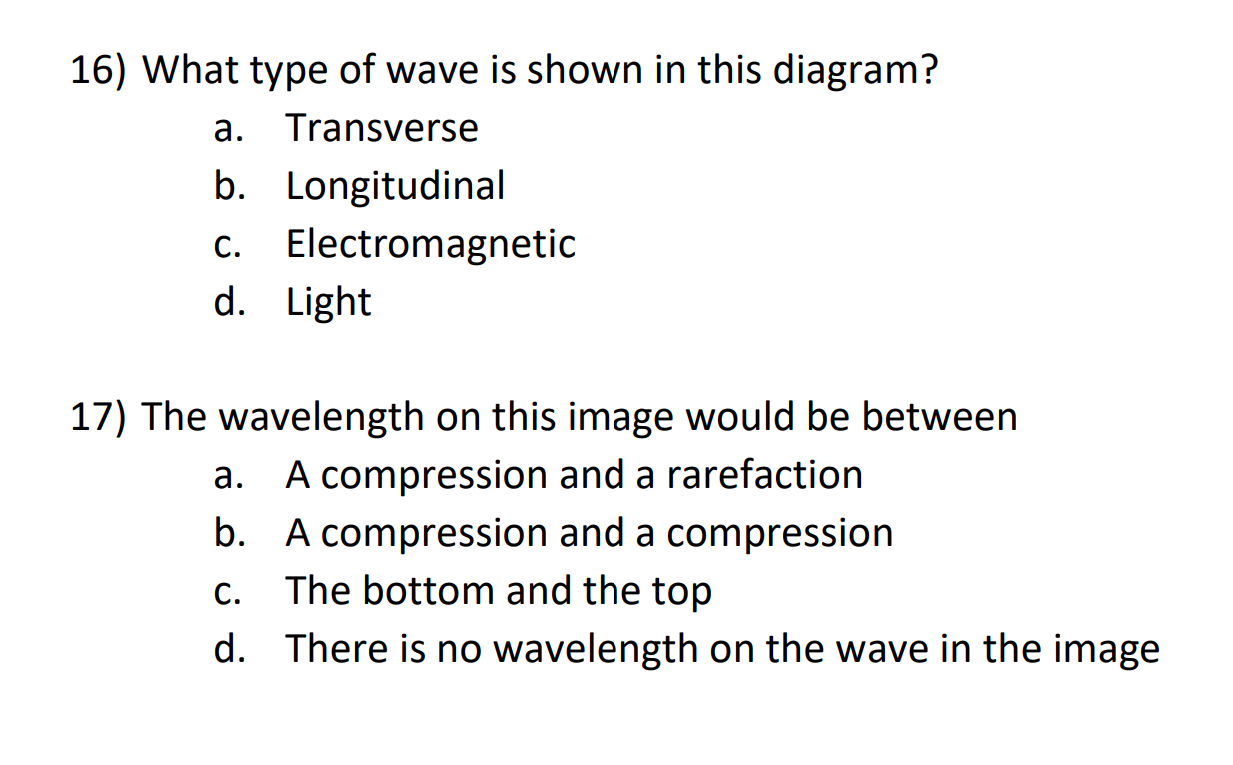Solved w 11) What type of waves are these? a. Transverse | Chegg.com