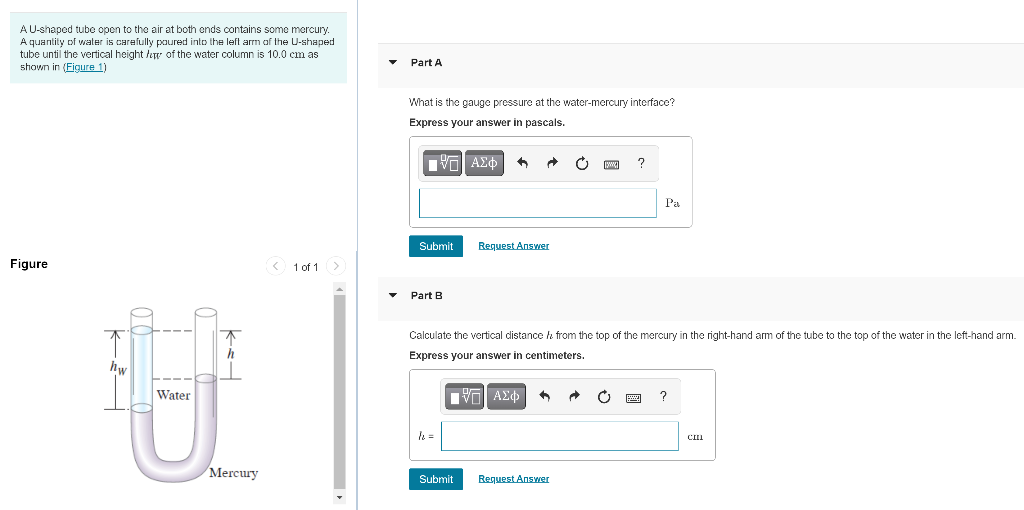 Solved A U-shaped tube open to the air at both ends contains | Chegg.com