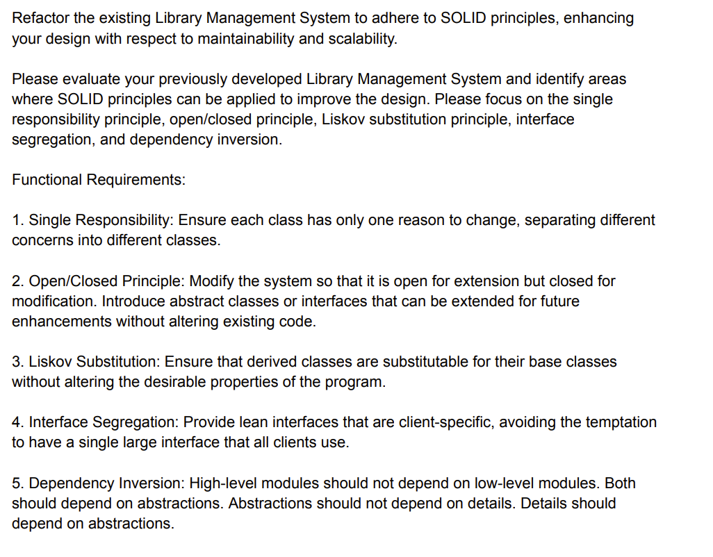 Solved Refactor the existing Library Management System to | Chegg.com