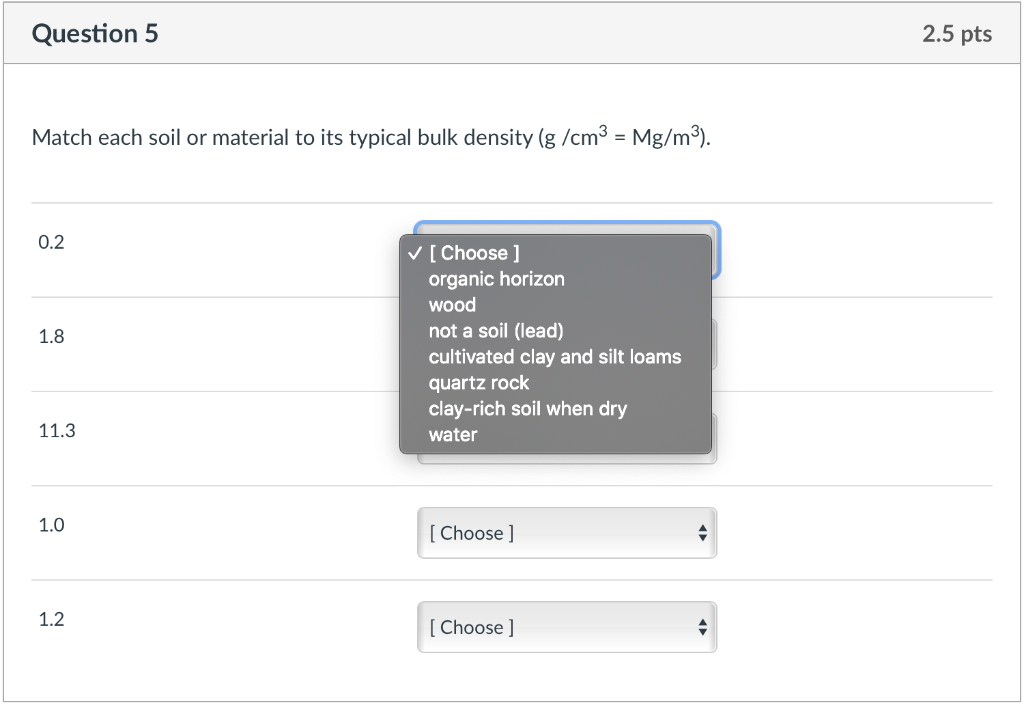Solved Match each soil or material to its typical bulk | Chegg.com