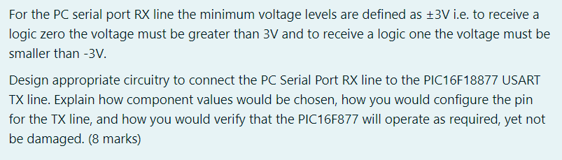 Solved For the PC serial port RX line the minimum voltage | Chegg.com