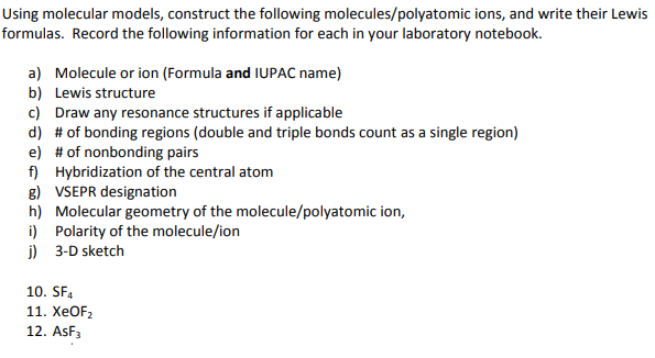 Solved Using molecular models, construct the following | Chegg.com