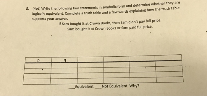 Solved (4pt) Write the following two statements in symbolic | Chegg.com