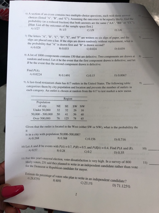 Solved 6) A section of an exam contains two multiple-choice | Chegg.com