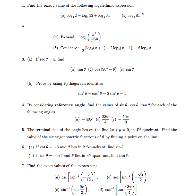 Solved 1. Find the exact value of the following logarithmic | Chegg.com