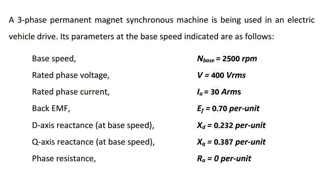 Solved A 3-phase permanent magnet synchronous machine is | Chegg.com