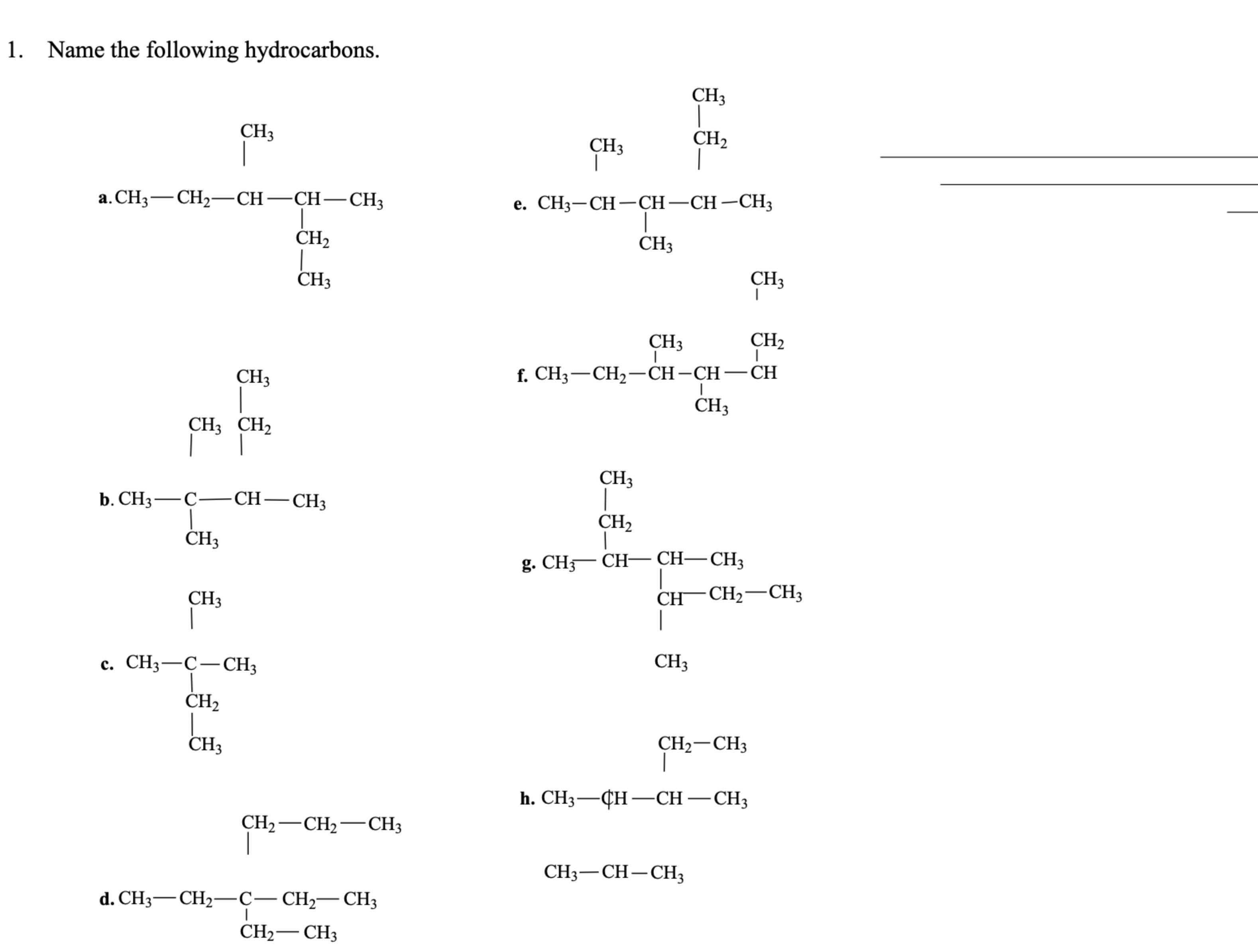 Solved Name the following hydrocarbons. | Chegg.com