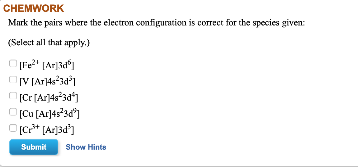 Solved CHEMWORK Mark the pairs where the electron | Chegg.com