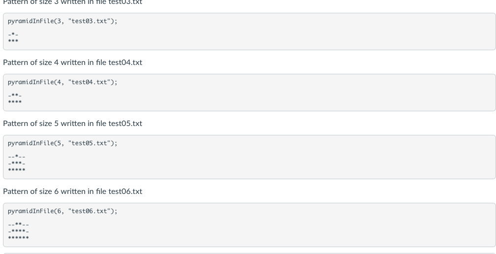 Solved pyramidInFile() method Write a method that outputs a | Chegg.com