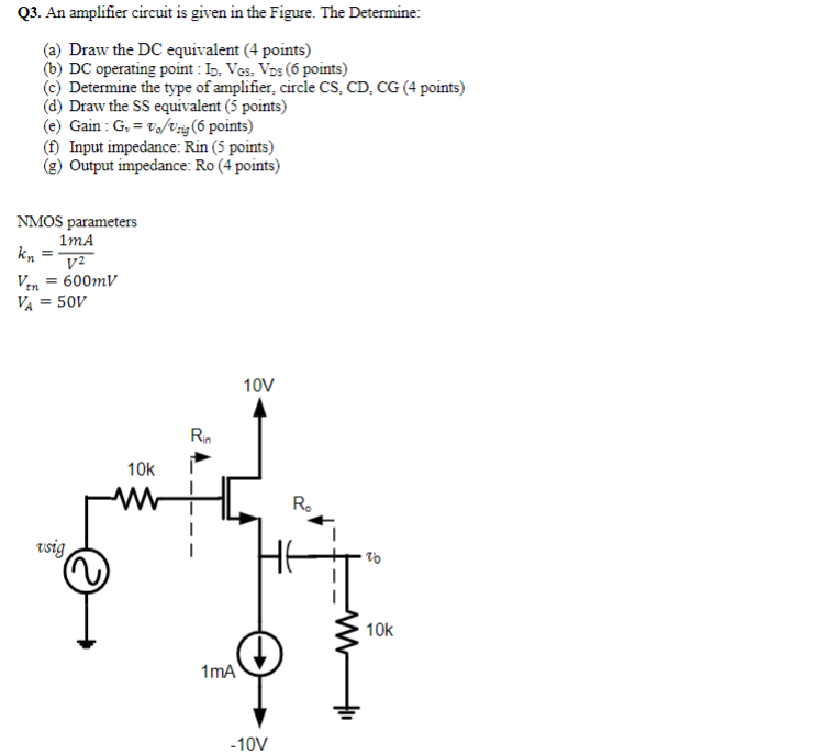 Solved Q3. An amplifier circuit is given in the Figure. The | Chegg.com