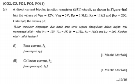 Solved (CO2, C3, PO1, PO2, PO11) c) A direct current bipolar | Chegg.com