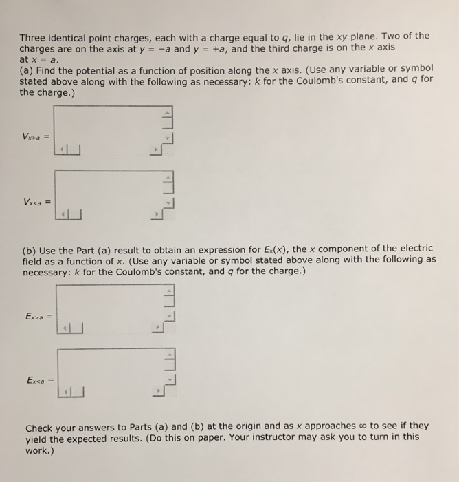 Solved Three identical point charges, each with a charge | Chegg.com