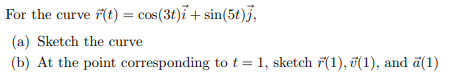 Solved For the curve r(t)=cos(3t)i+sin(5t)j, (a) Sketch the | Chegg.com