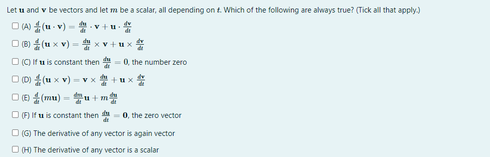 Solved = dt Let u and v be vectors and let m be a scalar, | Chegg.com