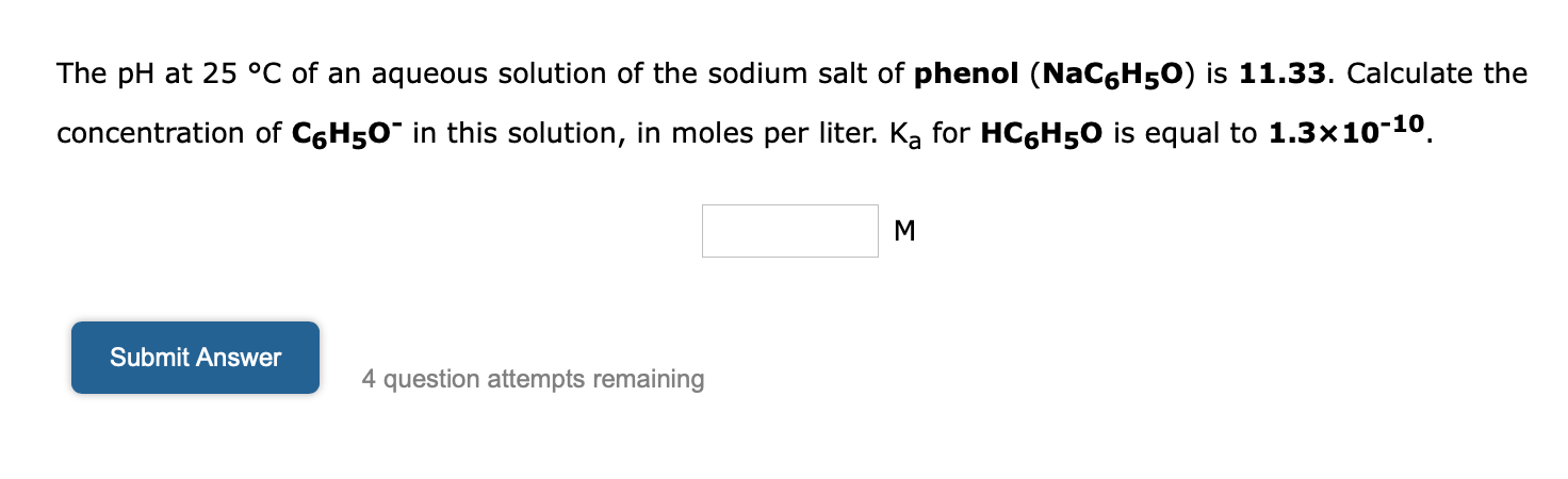 Solved The pH at 25∘C of an aqueous solution of the sodium | Chegg.com