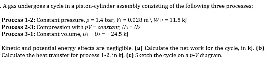 Solved A gas undergoes a cycle in a piston-cylinder assembly | Chegg.com