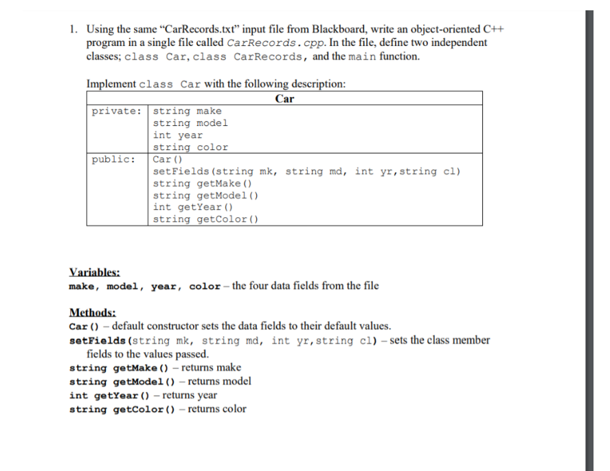Solved 1. Using the same "CarRecords.txt" input file from | Chegg.com