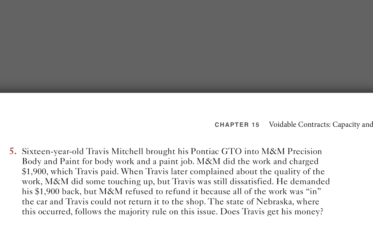 Solved CHAPTER 15 Voidable Contracts: Capacity and 5. | Chegg.com