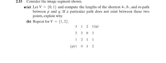 Solved Consider the image segment shown. (a) Let V = {0, 1} | Chegg.com