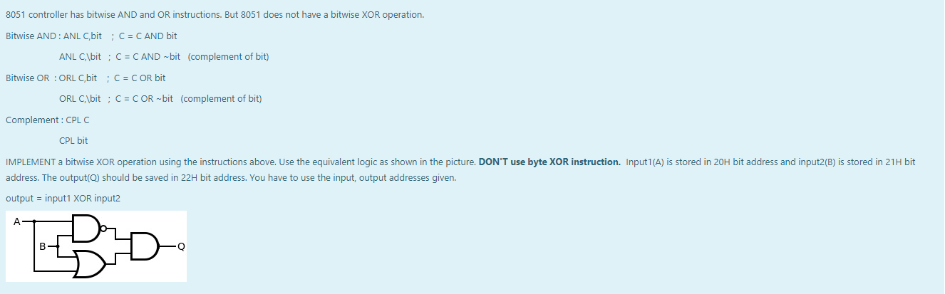 Solved 8051 controller has bitwise AND and OR instructions. | Chegg.com