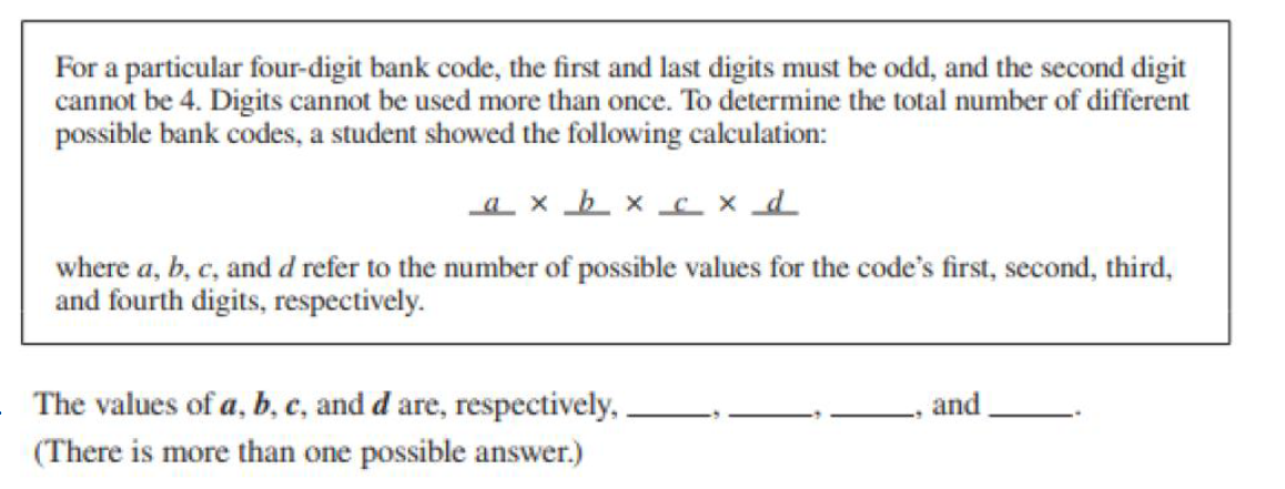 Solved For a particular four-digit bank code, the first and | Chegg.com