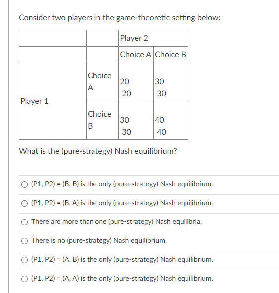 Solved Consider two players in the game-theoretic setting | Chegg.com