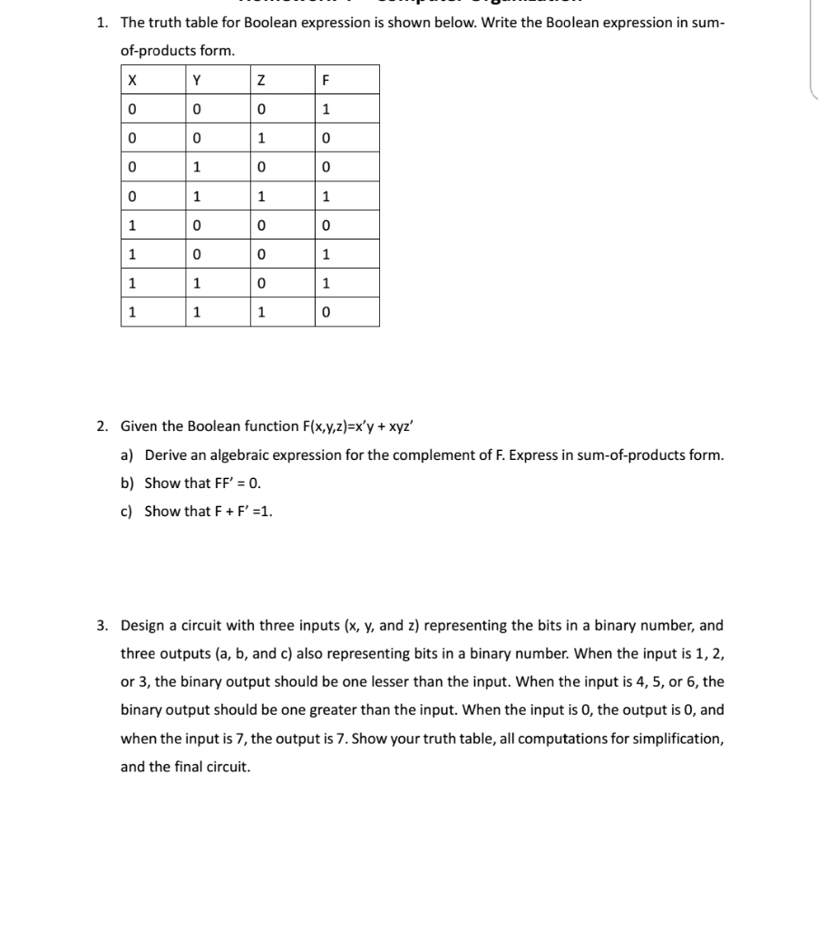 Solved The truth table for Boolean expression is shown | Chegg.com