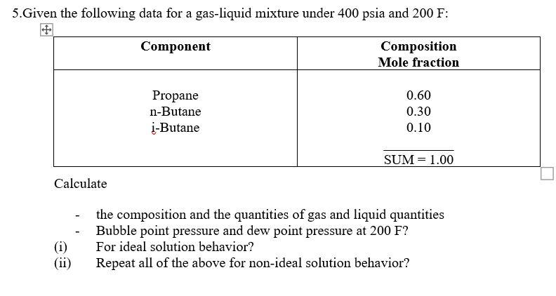 5. Given the following data for a gas-liquid mixture | Chegg.com