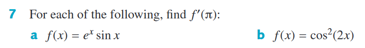 Solved 7 For each of the following, find f′(π) : a | Chegg.com
