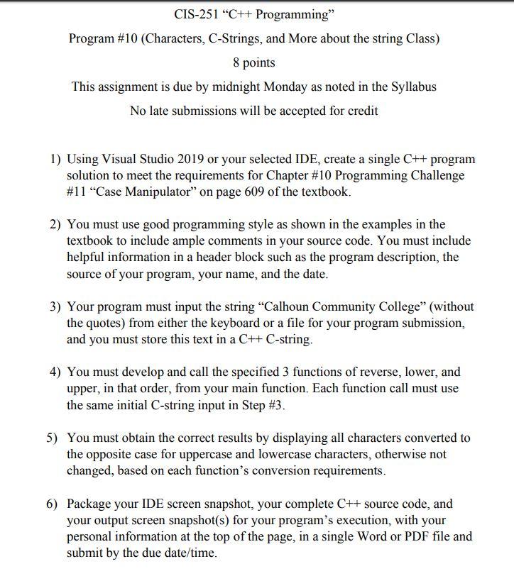 Solved Cis 251 “c Programming Program 10 Characters 2488