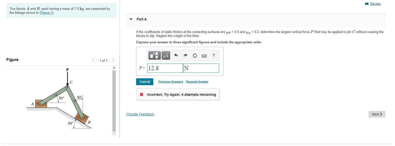 Solved Review Two blocks A and B, each having a mass of 7.5 | Chegg.com