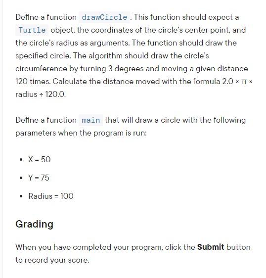 Solved Define a function drawCircle. This function should | Chegg.com