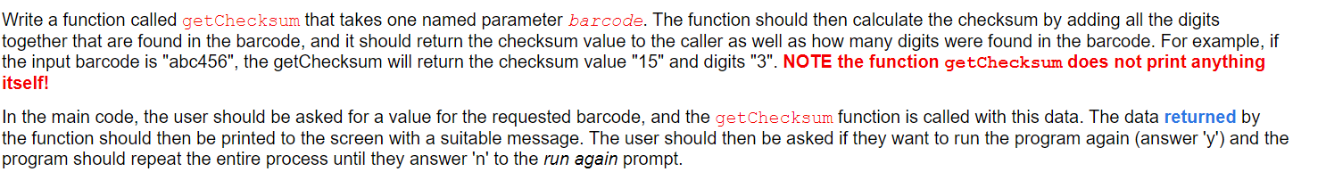 Solved Write a function called getChecksum that takes one | Chegg.com