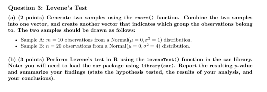 Solved (a) (2 points) Generate two samples using the rnorm() | Chegg.com